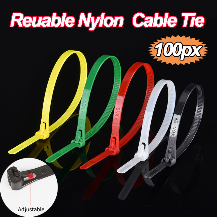 100pcs 200*5mm Nylon Releasable Cable Ties / Self-locking Reusable ...