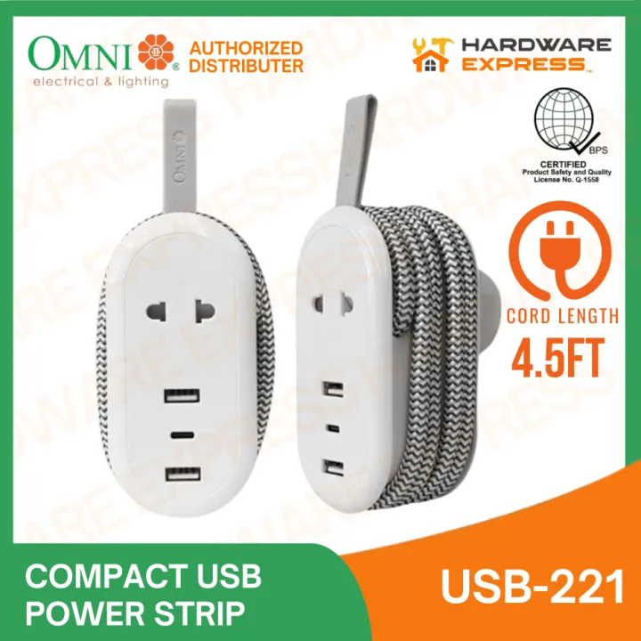 OMNI USB-221 5in1 Pocket Extension Cord w USB-A, USB-C, Universal ...