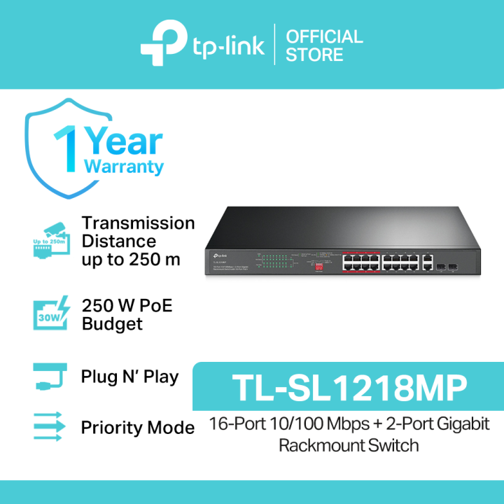 TP-Link TL-SL1218MP 16-Port 10/100 Mbps 2-Port Gigabit Rackmount Switch ...