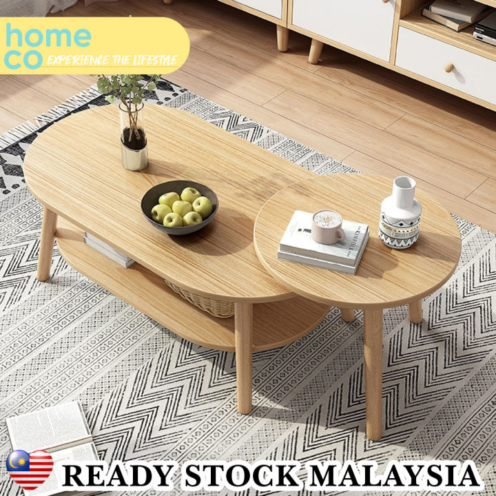 HOMECO Modern Wooden Coffee Table Living Room Coffee Table Meja Ruang ...