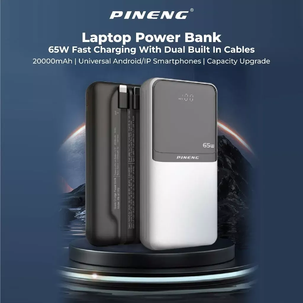 PINENG PN-877PD 20000mAh Powerbank Built-in Cable , Quick Charge 65W ...