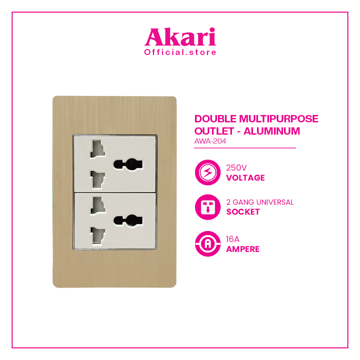 Akari Elegant Double Outlet Power Point, 16A, 250V, Aluminum, Universal ...