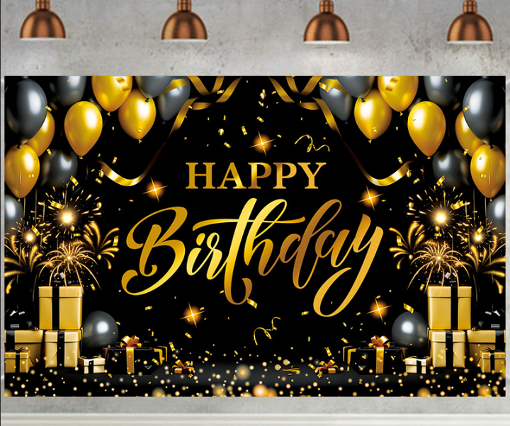 5x3ft Happy Birthday Banner Glitter Balloon Fireworks Sign Photo ...
