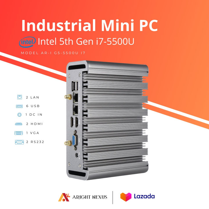 Aright Nexus Industrial Mini PC i7 5500U (Model: AR-I G5-5500U I7) Versatile Fanless Micro PC ...