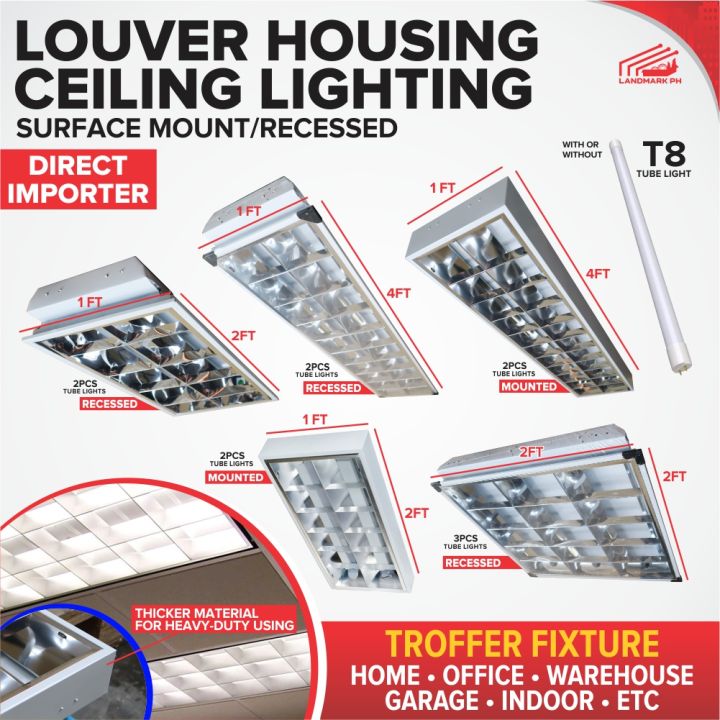 LANDMARK T8 Louver Housing with or without LED Tube Light High Quality / Recessed & Mounted ...