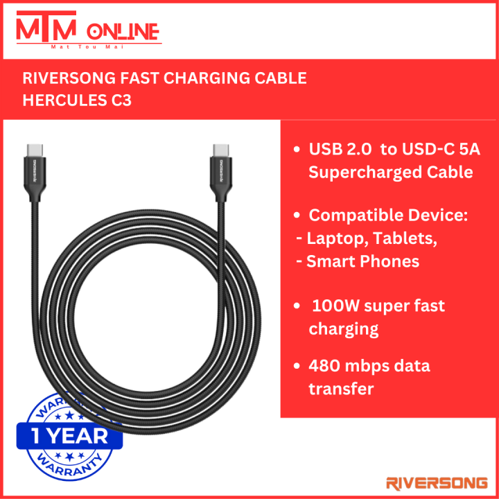 Riversong Hercules C3 Fast Charging Cable | Type-C 2.0 to Type-C ...