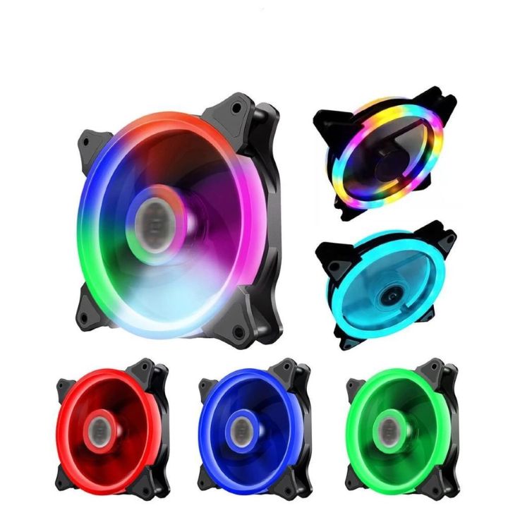 Cooling Fan For PC 120mm Dual LED Casing Fan 3pin Color RGB Rainbow Low ...
