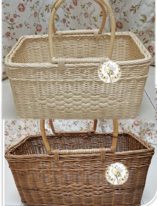 [Trends eMart] Rectangle Rattan basket Hand-held picnic basket outdoor ...