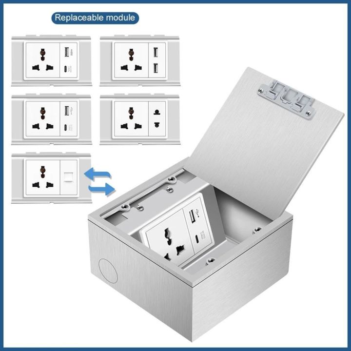 VISWE power socket with usb 3 pin socket 2 pin socket floor socket rj45 socket ，130*130mm Flip ...