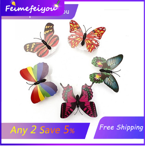 Butterfly LED night light with sticker with free button battery multi ...