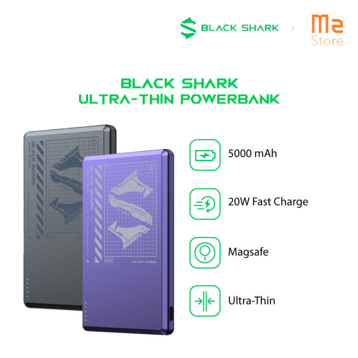 Black Shark Ultra-Thin 5000mAh 2-in-1 Magnetic Wireless Power Bank 20W ...