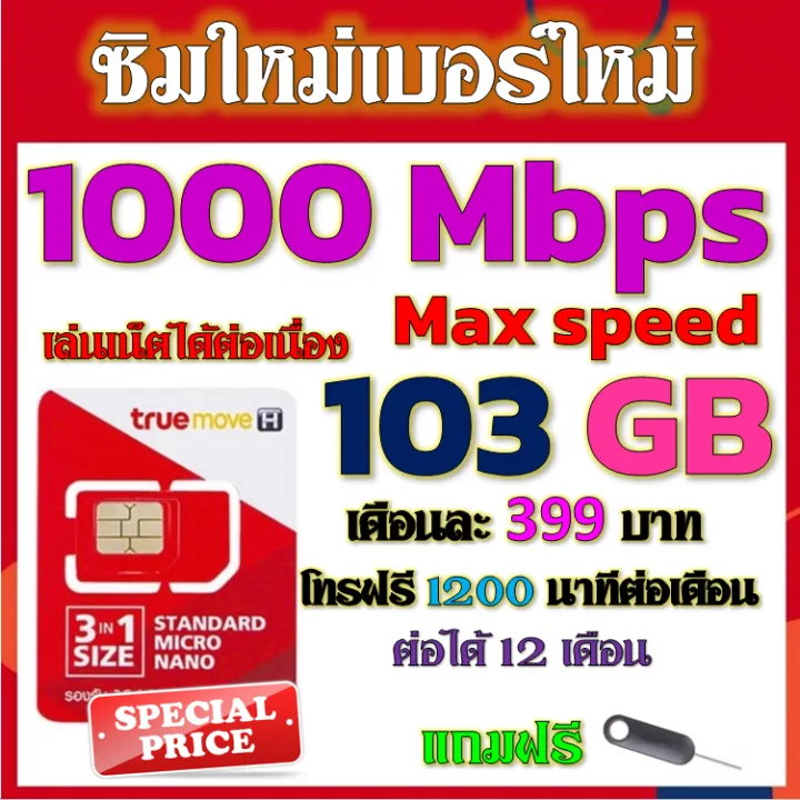 Max Speed 103GB โทรฟรีทุกเครือข่าย 1200 นาที แถมฟรีเข็มจิ้มซิม ซิมใหม่ | Lazada.co.th