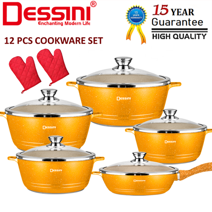 DESSINI ITALY 12 Pcs Casserole Die Cast Aluminium Non Stick Pot Bowl ...