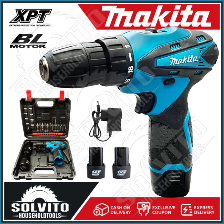 Makita Electric Drill Cordless Drill Bit Set Tool Set with 12V Battery ...