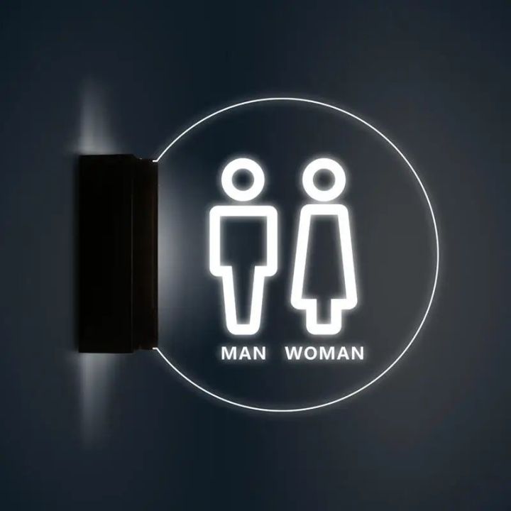 Round Acrylic Restroom Male Female Toilet Sign Led Lighting Bathroom ...