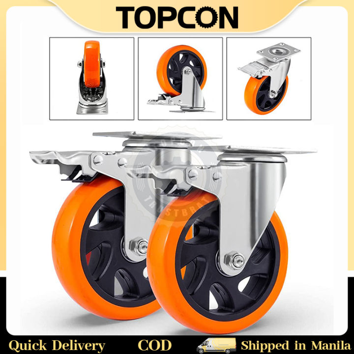 1030 Universal Orange caster wheel push cart wheel heavy duty Sizes 3 4 5 Fixed Swivel and ...