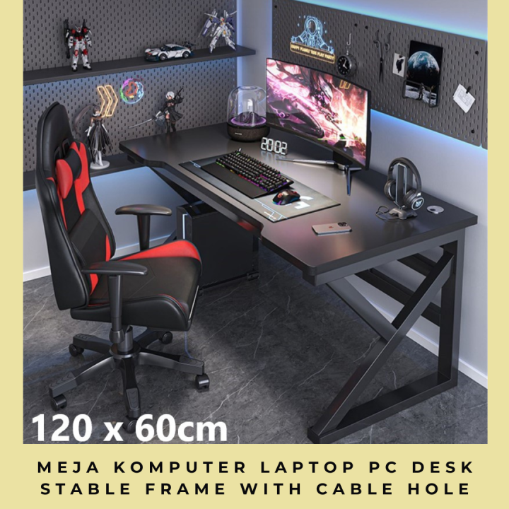 Meja Komputer Laptop PC Desk Stable Frame with Cable Hole Hitam ...