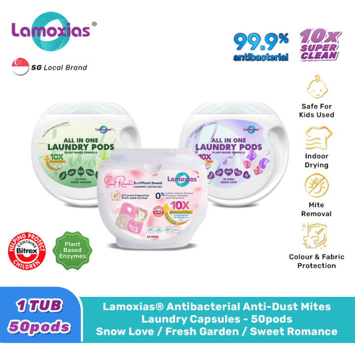 Lamoxias All-in-1 Laundry Capsules - 50 Pods Tub - Snow Love & Fresh Garden | 5-in-1 Sweet ...
