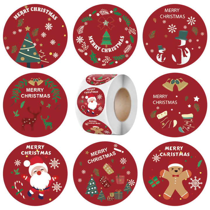 500Pcs/roll Merry Christmas Stickers Christmas Theme Seal Labels ...