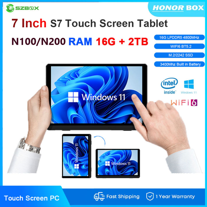 SZBOX S7 7 inch N200 Mini PC WiFi6 BT5.2 Touch Screen Windows 11 PRO LPDDR5 16GB 512GB SSD ...