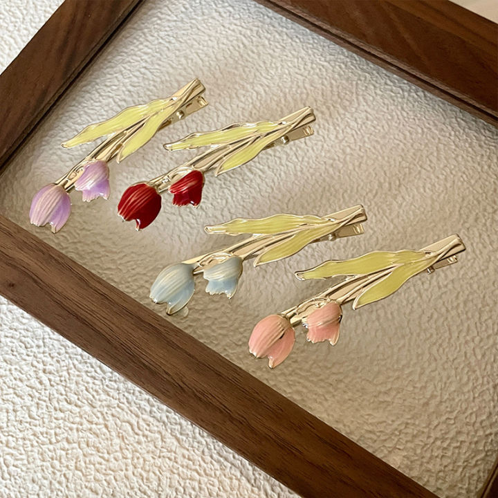 MSLuna. Giels Mini Ins Metal Hair Clip Korean Cute Tulip Hairpin Side ...