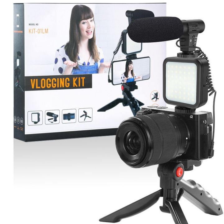 Paket Vlogging Set Mic LED Tripod Video Recording Livestream Tool Kit ...