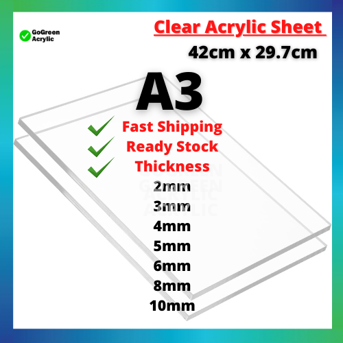 Acrylic Sheet A3 Size | 297mm width x 420mm length | Clear Acrylic | Lazada