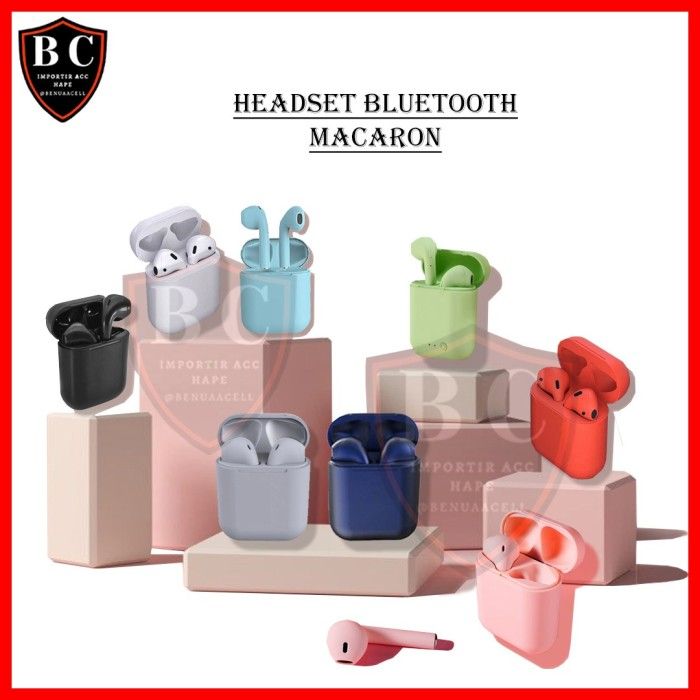 HEADSET BLUETOOTH i12 MACARON EARPHONE WIRELES i12 MACARON | Lazada ...
