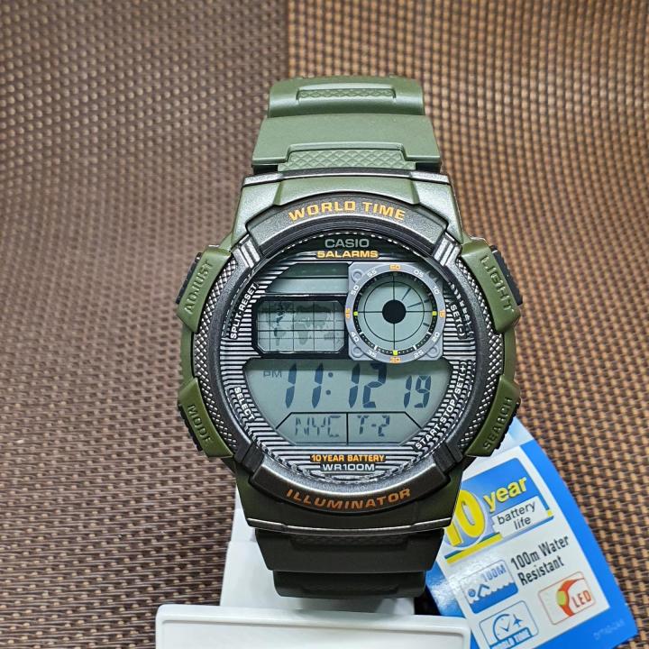 Casio AE-1000W-3A 10 Year Battery Life World Time Digital Resin Strap Watch | Lazada