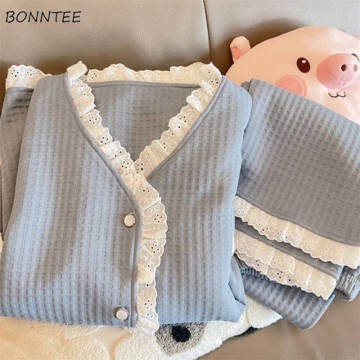 {Pajama queen} Basic Pajama Sets Women New Spring Sweet Simple Vintage ...