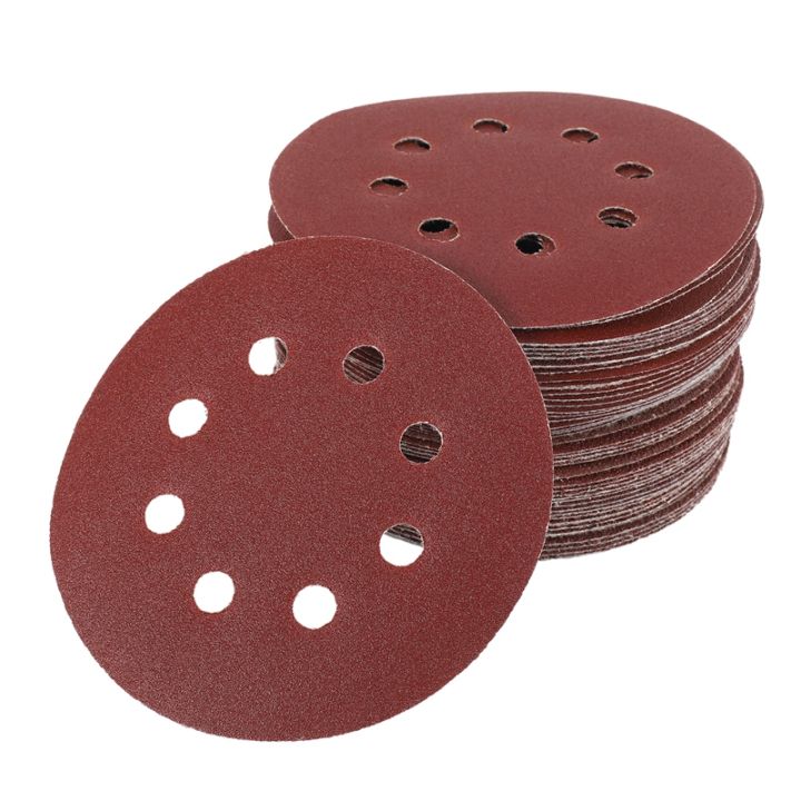 50Pcs 5 Inch 125Mm Round Sandpaper Eight Hole Disk Sand Sheets Grit 40 ...