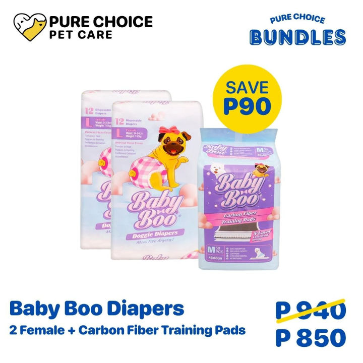 Bundle: 2x Baby Boo Pet Diaper for Female Girl Dog in Medium + 1x ...