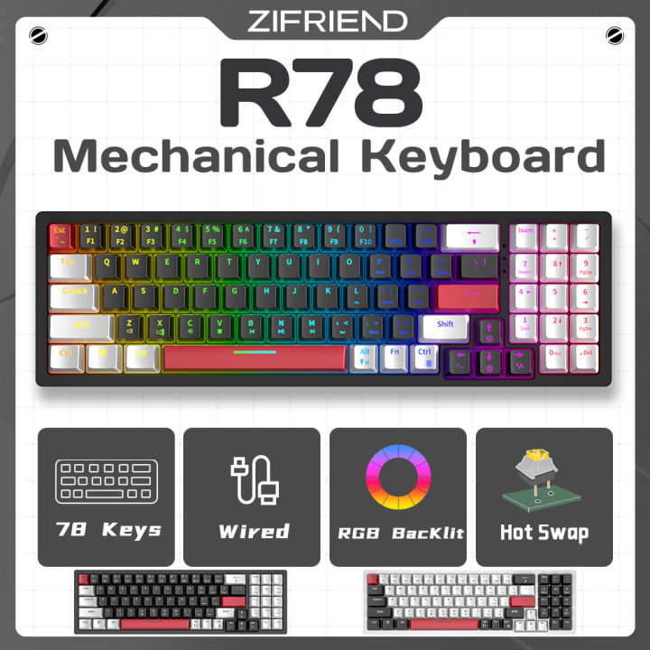 【DELIVER IN 3 DAYS】 ZIFRIEND R78 78 Keys Mechanical Keyboard Wired Rainbow RGB Backlight Type-C ...