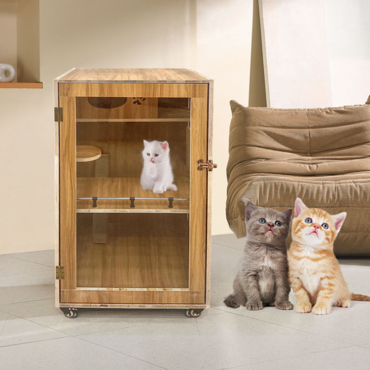Solid wood custom cat villa indoor luxury large space cat house cat ...