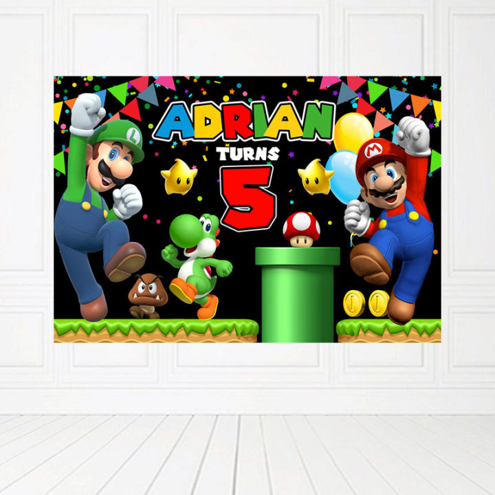 Custom Supermario Theme Party Decor Banner Kids Birthday Backdrop Super ...