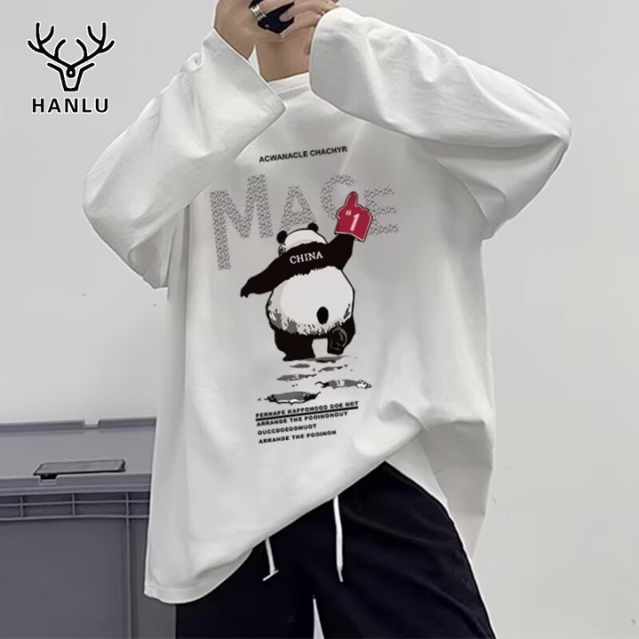 Hanlu เสื้อยืดแฟชั่นผู้ชายแขนยาวฤดูใบไม้ร่วง2025เสื่อทรงหลวมพอดีตัว ...
