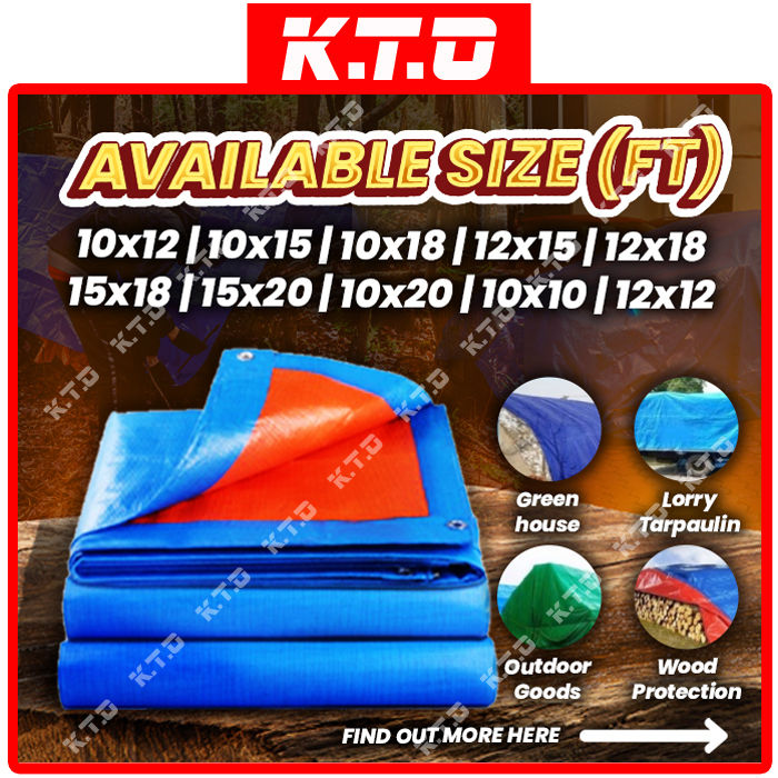 10FT - 20FT Blue Orange Canvas PE Canopy Tarpaulin Sheet Water ...