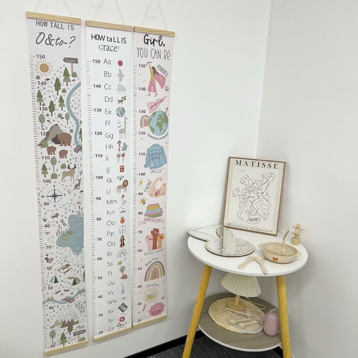 Wooden Frame Kids Hanging Growth Chart with Fabric Canvas Height ...