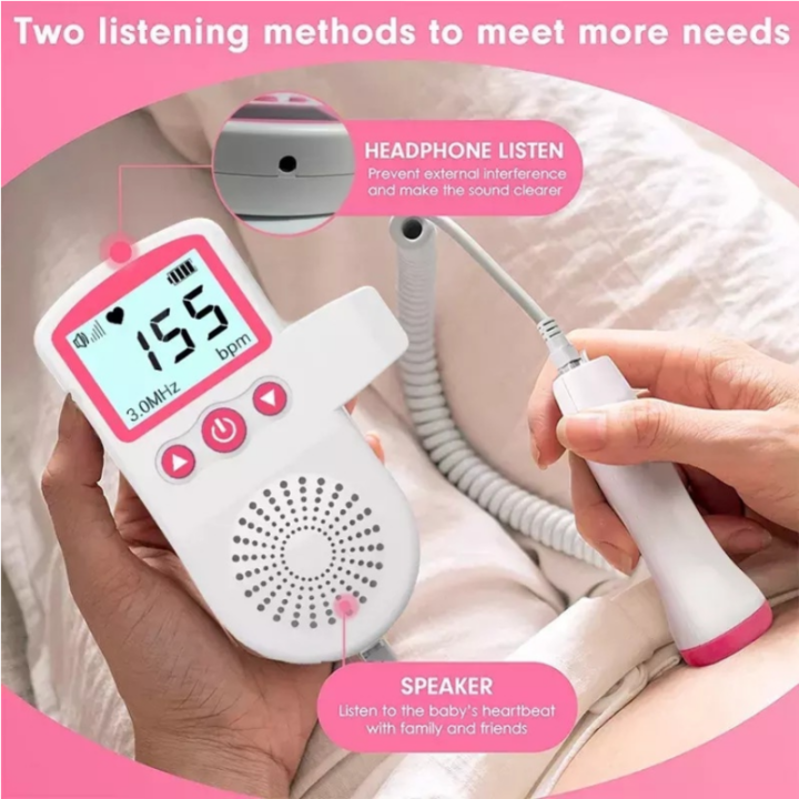 (Free Gel) Fetal Doppler Ultrasound Monitor Baby Heartbeat Detector ...