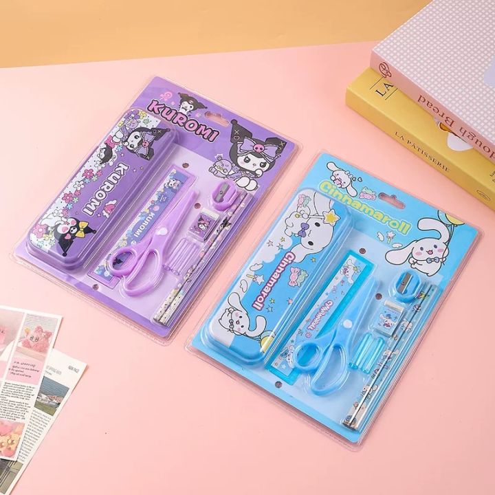 7in1 Sanrio Stationery Set Melody Kuromi Pencil Case Scissors Ruler ...