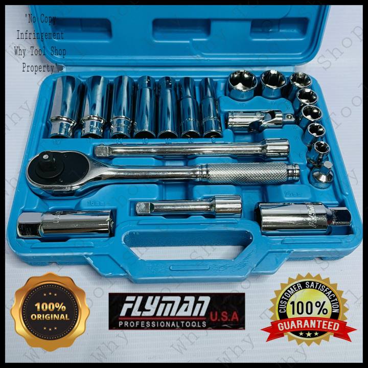 FLYMAN USA 21pcs 3/8" Drive Socket & Ratchet Set | Lazada PH