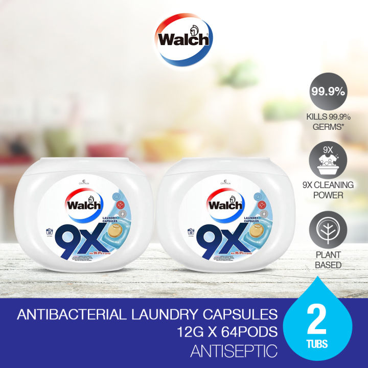 [TWINPACK] WALCH 9X Antibacterial Laundry Capsules 12g x 32pcs | Lazada