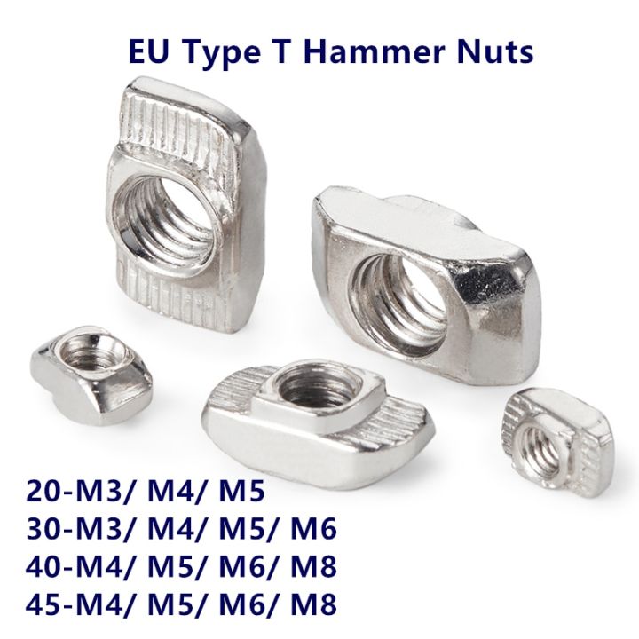 10/100pcs M3 M4 M5 M6 M8 T-nut T Fasten Nut Hammer Head Drop In Nut for 3D Printer EU 2020 3030 ...