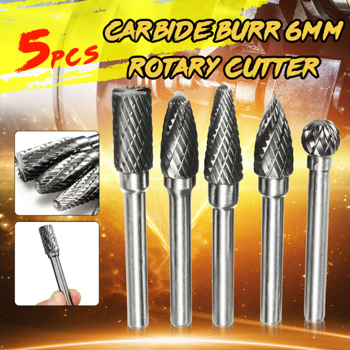 5Pcs Files Set 1/4" 6x10mm Shank Double Cut Rotary Point Burr Fit ...