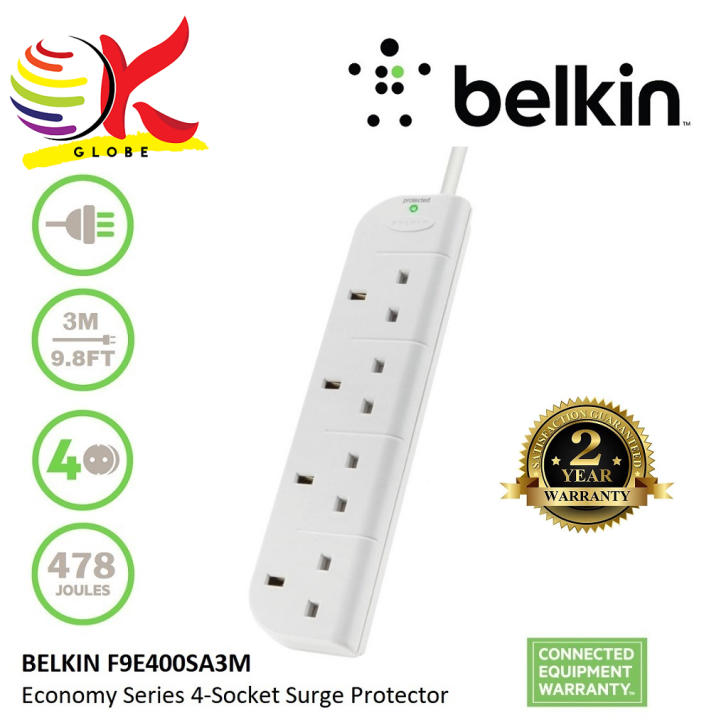 BELKIN F9E400SA3M 4 UK PLUGS POWER STRIP PROTECTOR THUNDER SURGE ...