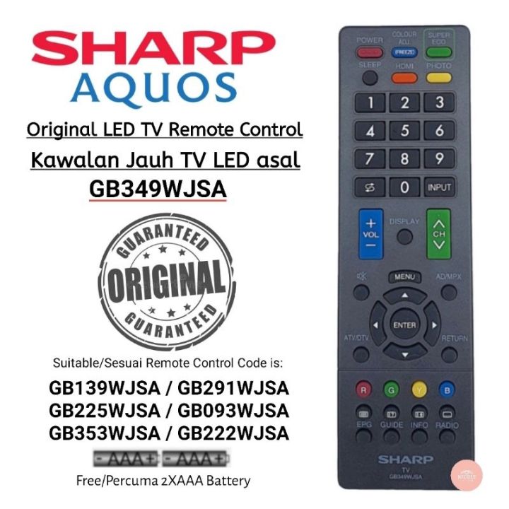 Original Sharp Led Flat Panel TV Remote Control GB349WJSA OR High ...