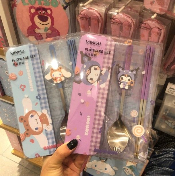 MINISO Sanrio Cinnamon Dog Tableware Set Kuromi Melody Cute Portable ...