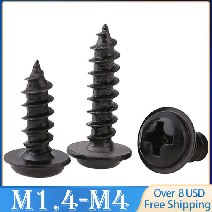 50 100 200 pcs M1.4 M1.7 M2 M2.5 M3 M3.5 M4 PWA Mini Black Steel Phillips PWA Cross Round Head ...