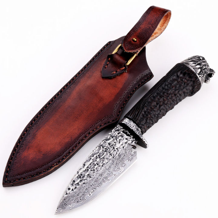 Damascus short knife tritium gas knife with world-famous cold steel ...