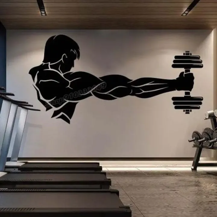 Gym Vinyl Wall Decal ออกกําลังกายกีฬายิมกล้ามเนื้อโลโก้ฟิตเนส Beast ...